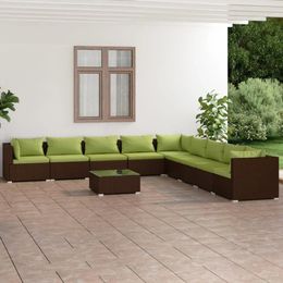 vidaXL Gartenlounge-Set 10-tlg. Garten-Lounge-Set mit Kissen Poly Rattan Braun, ...