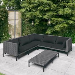 vidaXL Gartenlounge-Set 6-tlg. Garten-Lounge-Set mit Kissen Poly Rattan Dunkelgr...