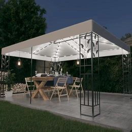 vidaXL Partyzelt Pavillon mit Doppeldach & LED-Lichterkette 3x4 m Weiß