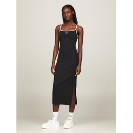 Spaghettikleid Tommy Jeans "TJW TONAL SCRIPT MIDI DRESS" Gr. M (38), N-Gr, schwarz (black) Damen Kleider Freizeitkleider