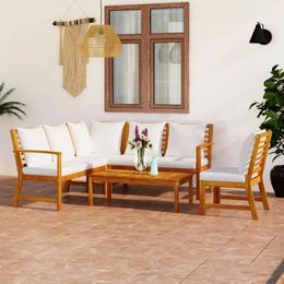 vidaXL Gartenlounge-Set 5-tlg. Garten-Lounge-Set mit Auflagen Creme Massivholz A...