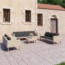 vidaXL Gartenlounge-Set 5-tlg. Garten-Lounge-Set mit Auflagen Poly Rattan Beige,...