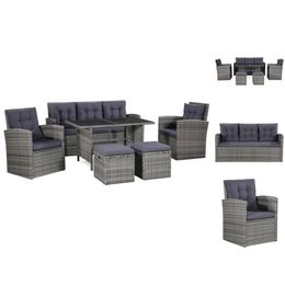 vidaXL Garten-Essgruppe 6-tlg Garten Lounge Set mit Auflagen Polyrattan Grau Sit...