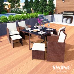 Swing&Harmonie Garten-Essgruppe Poly Rattan Sitzgruppe Esstisch Lounge Gartenmöb...