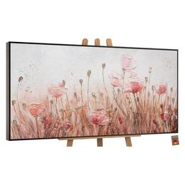 YS-art Gemälde April, Blumen, Mohnblumen Rosa Flieder Leinwand