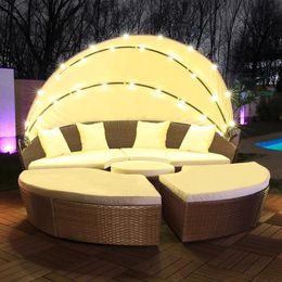 Swing&Harmonie Gartenlounge-Set LED - Sonneninsel Rattan Lounge Polyrattan Sitzg...