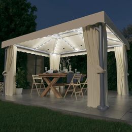 vidaXL Partyzelt Pavillon mit Vorhängen & LED-Lichterketten 4x3 m Cremeweiß