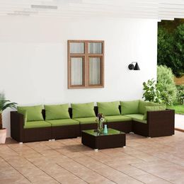 vidaXL Gartenlounge-Set 7-tlg. Garten-Lounge-Set mit Kissen Poly Rattan Braun, (...