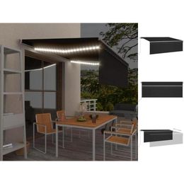 vidaXL Markise Gelenkarmmarkise Einziehbar mit Volant LED 4x3 m Anthrazit Balkon...