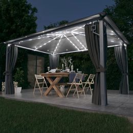 DOTMALL Partyzelt Garten Pavillion mit Vorhängen & LED-Lichterkette 400x300 cm