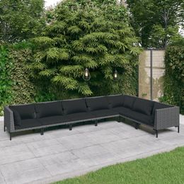 vidaXL Gartenlounge-Set 7-tlg. Garten-Lounge-Set mit Kissen Poly Rattan Dunkelgr...