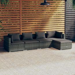 vidaXL Gartenlounge-Set 5-tlg. Garten-Lounge-Set mit Kissen Poly Rattan Grau, (1...