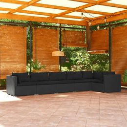 vidaXL Gartenlounge-Set 6-tlg. Garten-Lounge-Set mit Kissen Poly Rattan Schwarz,...