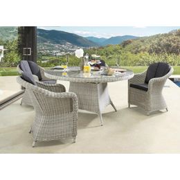 Destiny Garten-Essgruppe MALAGA LUNA, , Polyrattan, 4 Sessel + 1 Tisch Ø 120x75 ...