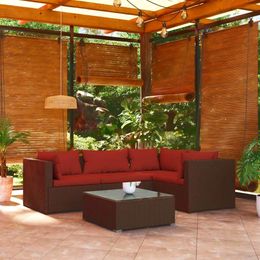 vidaXL Gartenlounge-Set 5-tlg. Garten-Lounge-Set mit Kissen Poly Rattan Braun, (...