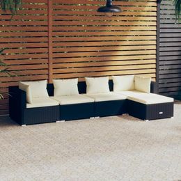 vidaXL Gartenlounge-Set 5-tlg. Garten-Lounge-Set mit Kissen Poly Rattan Schwarz,...