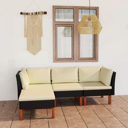 vidaXL Gartenlounge-Set 4-tlg. Garten-Lounge-Set mit Kissen Poly Rattan Schwarz,...