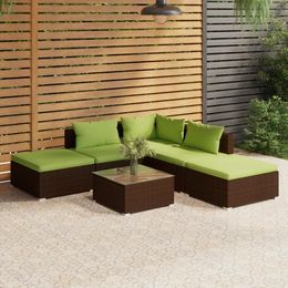 vidaXL Gartenlounge-Set 6-tlg. Garten-Lounge-Set mit Kissen Poly Rattan Braun, (...