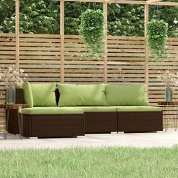 vidaXL Gartenlounge-Set 4-tlg. Garten-Lounge-Set mit Kissen Braun Poly Rattan, (...