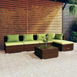 vidaXL Gartenlounge-Set 6-tlg. Garten-Lounge-Set mit Kissen Poly Rattan Braun, (...