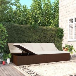 vidaXL Gartenliege Sonnenliege mit Auflagen Poly Rattan Braun