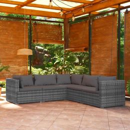 vidaXL Gartenlounge-Set 5-tlg. Garten-Lounge-Set mit Kissen Poly Rattan Grau, (1...