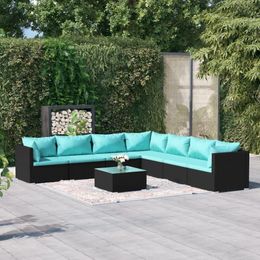 vidaXL Gartenlounge-Set 8-tlg. Garten-Lounge-Set mit Kissen Poly Rattan Schwarz,...