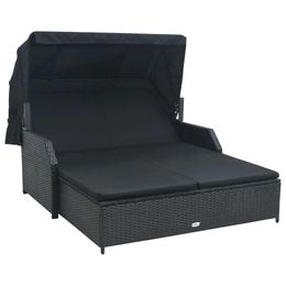 vidaXL Gartenliege 2-Personen-Sonnenliege mit Sonnendach Poly Rattan Schwarz