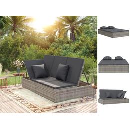 vidaXL Wellnessliege Sonnenliege und Gartensofa mit Kissen Polyrattan Dunkelgrau