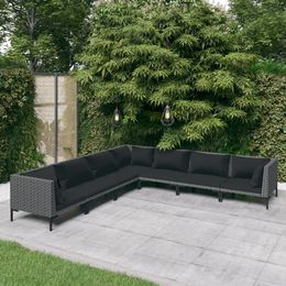 vidaXL Gartenlounge-Set 7-tlg. Garten-Lounge-Set mit Kissen Poly Rattan Dunkelgr...