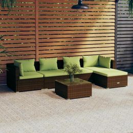 vidaXL Gartenlounge-Set 6-tlg. Garten-Lounge-Set mit Kissen Poly Rattan Braun, (...