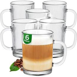 KONZEPT Latte-Macchiato-Glas mit Henkel, 6er Set, Große Gerippte Tringkläser, 35...