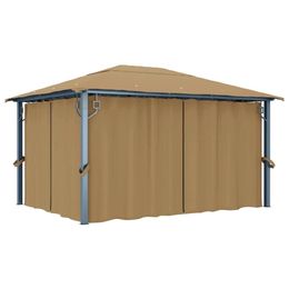 vidaXL Partyzelt Pavillon mit Vorhang 400x300 cm Taupe Aluminium