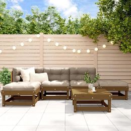 vidaXL Gartenlounge-Set 6-tlg. Garten-Lounge-Set mit Kissen Honigbraun Massivhol...