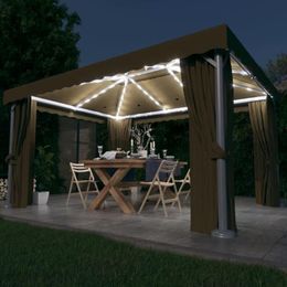 vidaXL Partyzelt Pavillon mit Vorhängen & LED-Lichterkette 4x3 m Taupe