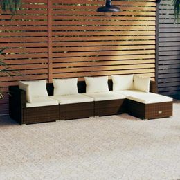 vidaXL Gartenlounge-Set 5-tlg. Garten-Lounge-Set mit Kissen Poly Rattan Braun, (...