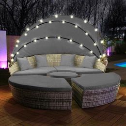 Swing&Harmonie Gartenlounge-Set LED - Sonneninsel Rattan Lounge Polyrattan Sitzg...