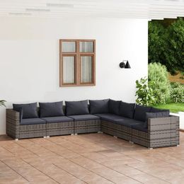 vidaXL Gartenlounge-Set 7-tlg. Garten-Lounge-Set mit Kissen Poly Rattan Grau, (1...