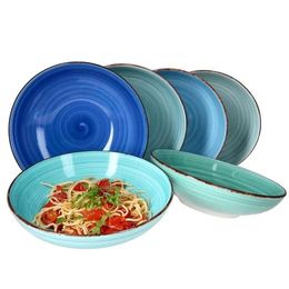 MamboCat Pastateller Blue 6er Set Spaghetti-Teller tief 800ml Schüssel Servier-S...