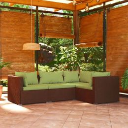 vidaXL Gartenlounge-Set 4-tlg. Garten-Lounge-Set mit Auflagen Poly Rattan Braun,...