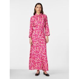 Hemdblusenkleid Y.A.S "YASSAVANNA LONG SHIRT DRESS" Gr. XL (42), N-Gr, rosa (raspberry sorbet aop:fuzzy flower) Damen Kleider Sommerkleider mit 34 Ärmel