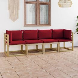 Gartensofa 4-Sitzer mit Kissen in Weinrot Vidaxl Rot