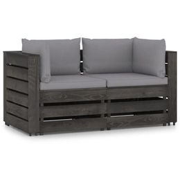 MAISONCHIC - 2-Sitzer-Gartensofa,Gartenstuhl,Lounge-Sofa mit Kissen Grau Imprägniertes Holz AGHDE734147