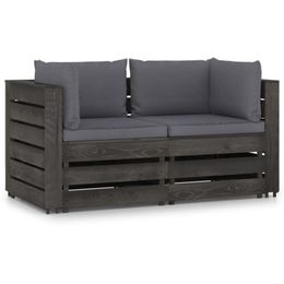 MAISONCHIC - 2-Sitzer-Gartensofa,Gartenstuhl,Lounge-Sofa mit Kissen Grau Imprägniertes Holz AGHDE395770