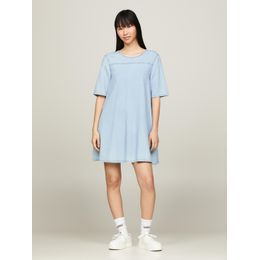 A-Linien-Kleid Tommy Jeans "TJW CHAMBRAY A-LINE SS DRESS EXT" Gr. L (40), N-Gr, blau (denim medium) Damen Kleider Freizeitkleider