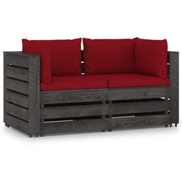 MAISONCHIC - 2-Sitzer-Gartensofa,Gartenstuhl,Lounge-Sofa mit Kissen Grau Imprägniertes Holz AGHDE246239