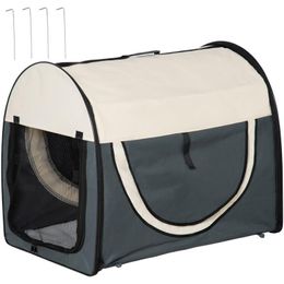 PawHut - Hundebox faltbare Hundetransportbox Transportbox für Haustier Katzen Dunkelgrau 81 x 56 x 66 cm - Dunkelgrau