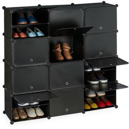 Relaxdays Schuhschrank, Steckschrank mit Türen, HBT: 125 x 125 x 31,5 cm, 24 Fächer, Regalsystem aus Kunststoff, schwarz