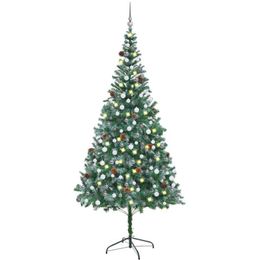 LONGZIMING Künstlicher Weihnachtsbaum mit LEDs Kugeln Zapfen 210 cm