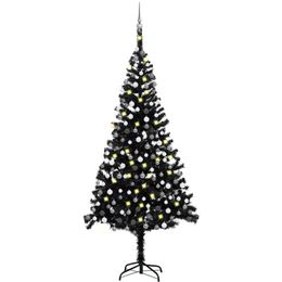 LONGZIMING Künstlicher Weihnachtsbaum mit LEDs & Kugeln Schwarz 240cm PVC